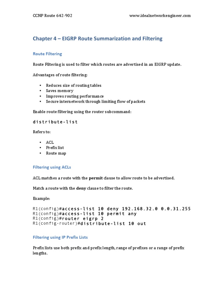 Ch4 Eigrp Route Summarization Filtering Pdf Router Computing 1685