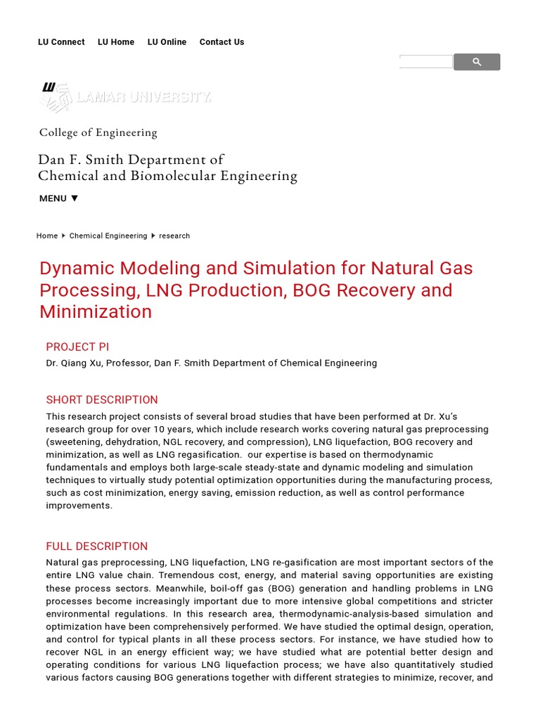 Dynamic Modeling And Simulation For Natural Gas Processing Lng Production Pdf Liquefied