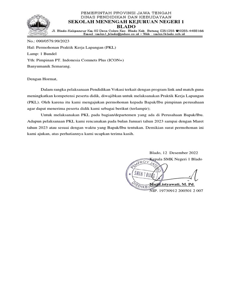 Pengajuan Magang SMK NEGERI 1 BLADO Merdeka ICON+ | PDF | Komputer