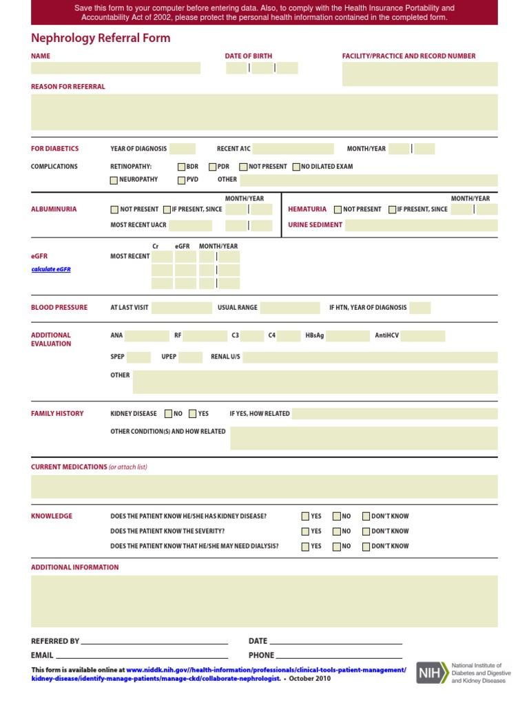 Nephrology Referral Form 508 | PDF | Chronic Kidney Disease | Nephrology