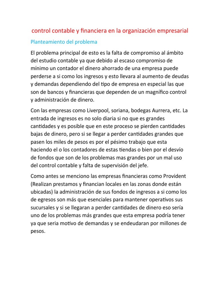 Control Contable y Financiera en La Organización Empresarial | PDF