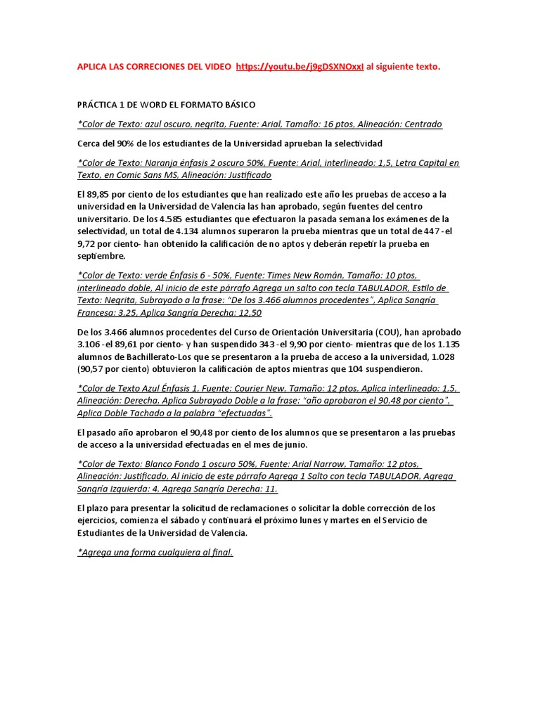 Practica 1 de Word Formato Basico | PDF