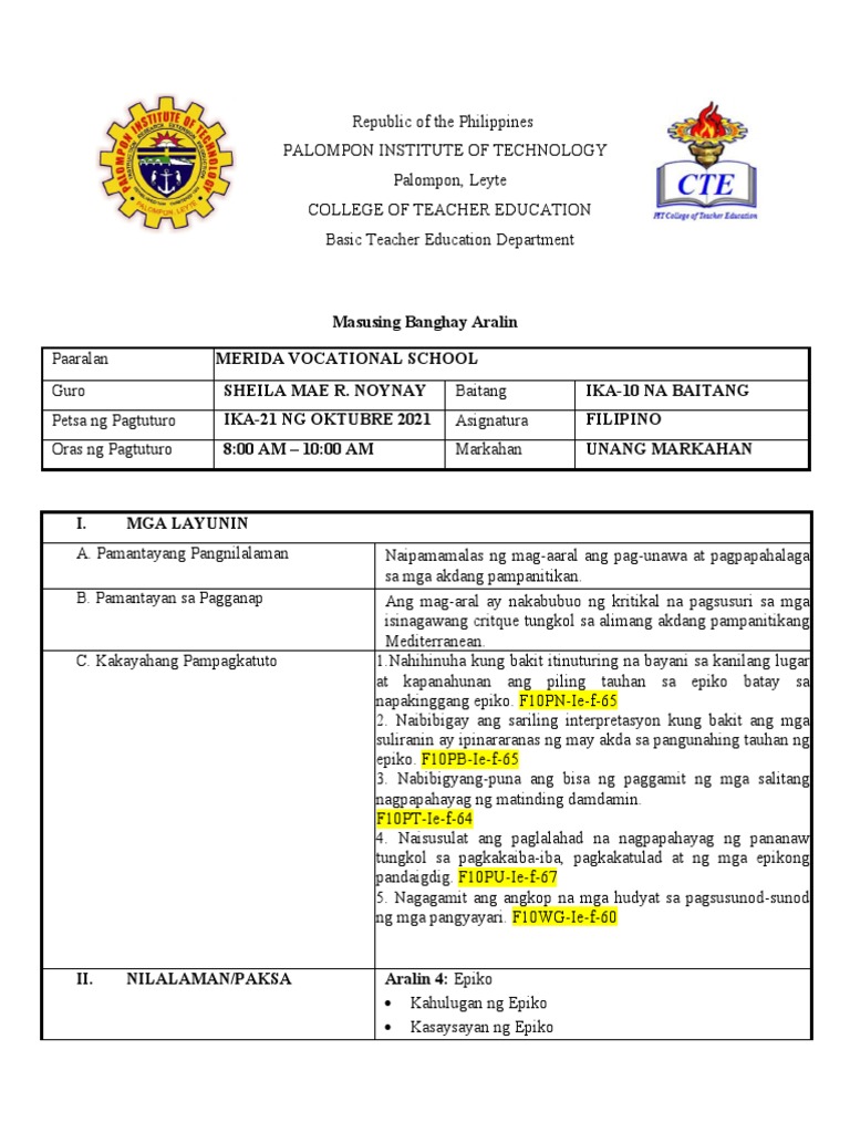 1st Summative Demo (DLP) - Noynay, Sheila Mae R. BSED Fil 4C (Recovered) | PDF