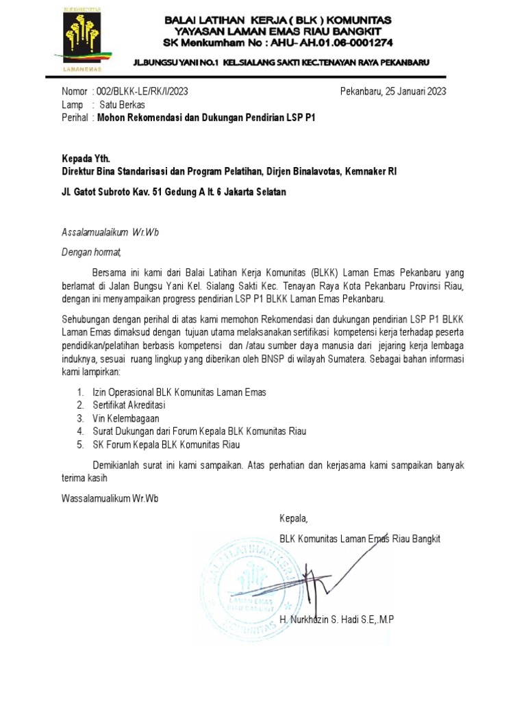 Surat Pemberitahuan Progres LSP Ke Stankom | PDF