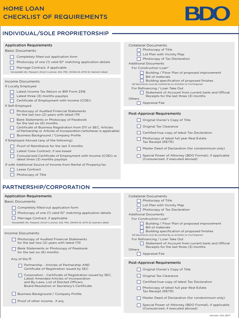 Home Loan Checklist of Requirements | PDF | Identity Document | Real ...