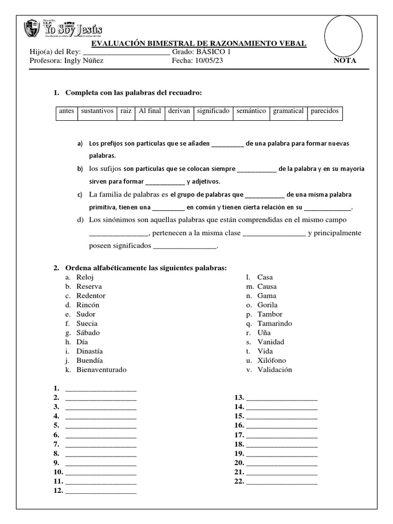 EXAMEN BIMESTRAL BÁSICO 1 rv | PDF | Lingüística