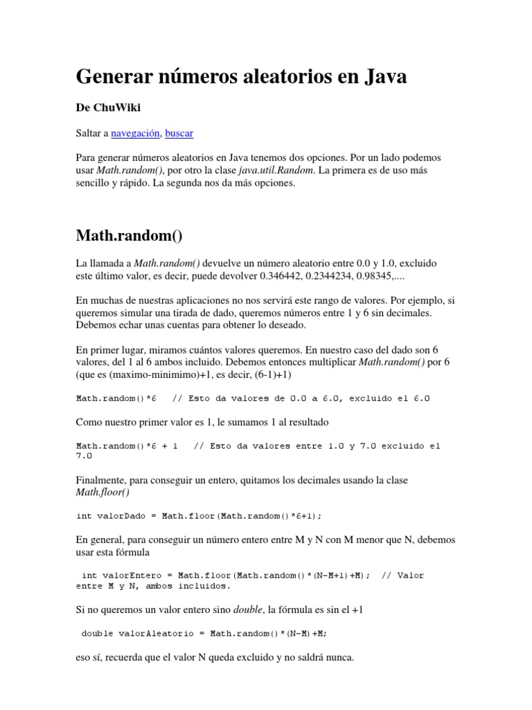 Generar Números Aleatorios en Java | PDF | Java (lenguaje de programación) | Entero