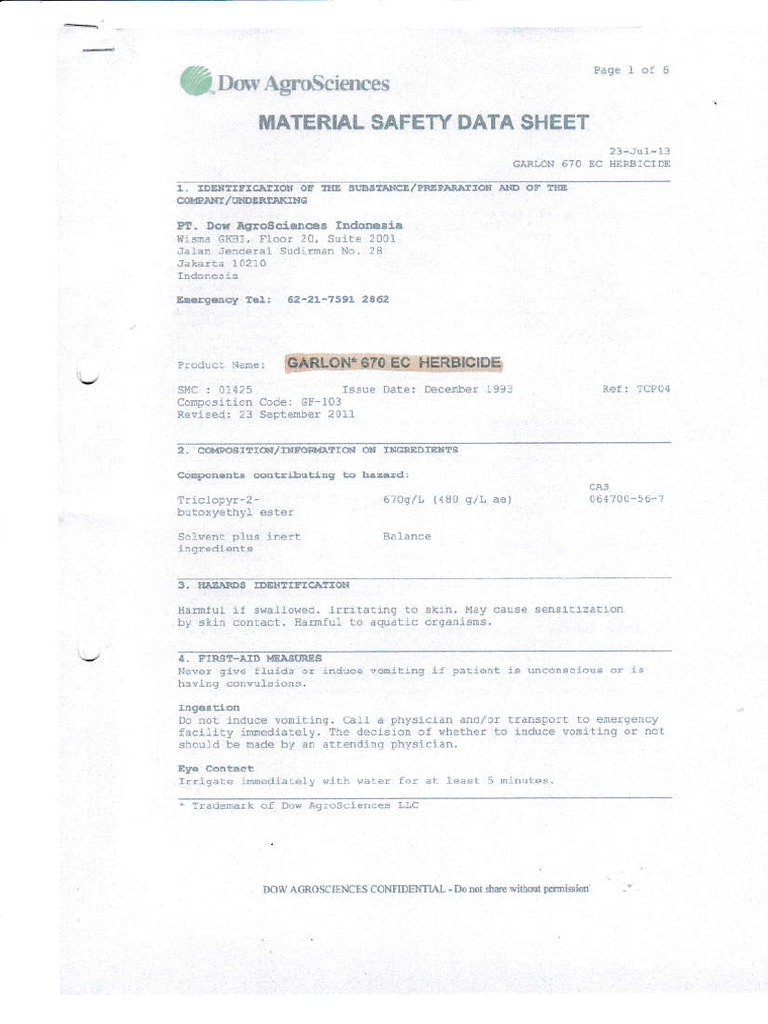 MSDS Garlon 670 EC | PDF