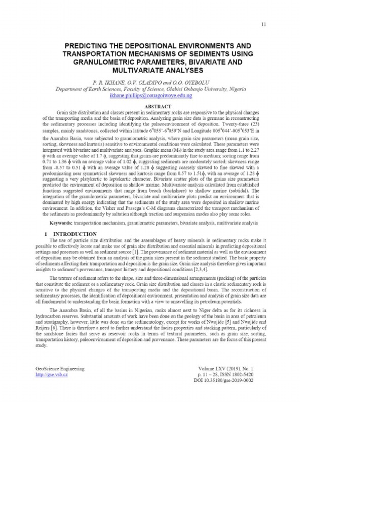 Predicting the Depositional Environments and Transportation Mechanisms of Sediments Using ...