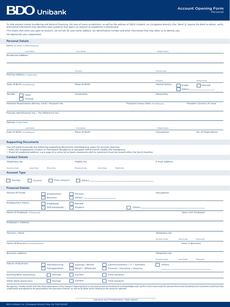 Account Opening Form | PDF | Overdraft | Identity Document