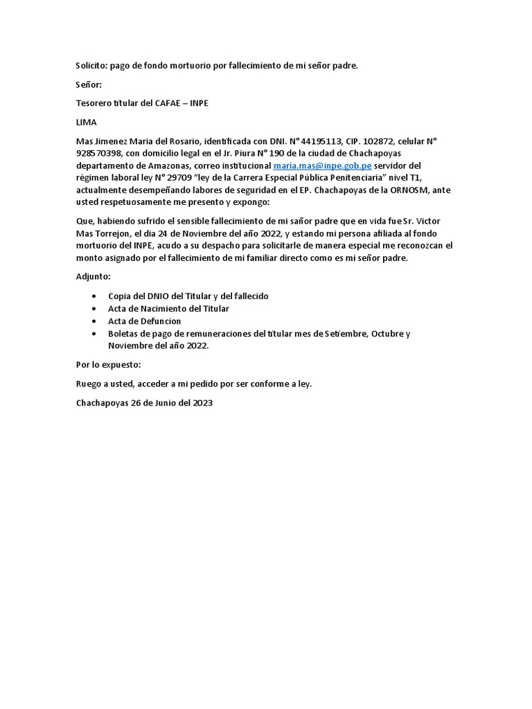 Solicitud de Fondo Mortuorio por Fallecimiento | PDF | Religión y ...
