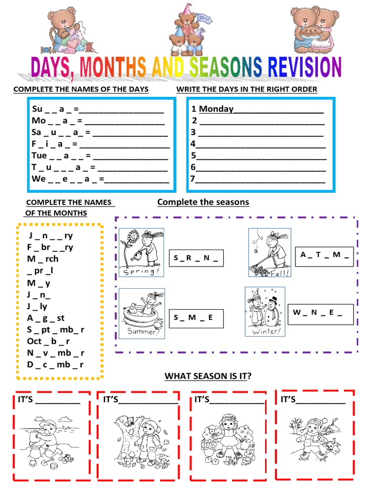 Worksheet Months, Days and Seasons | PDF