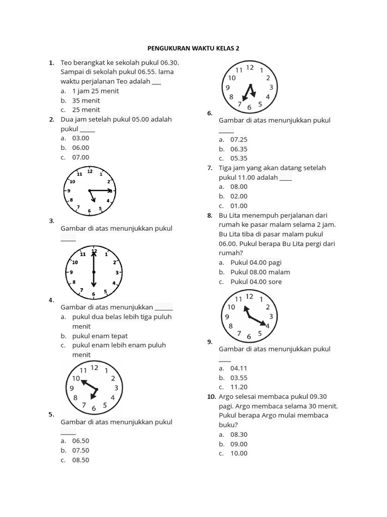 Pengukuran Waktu Kelas 2 | PDF