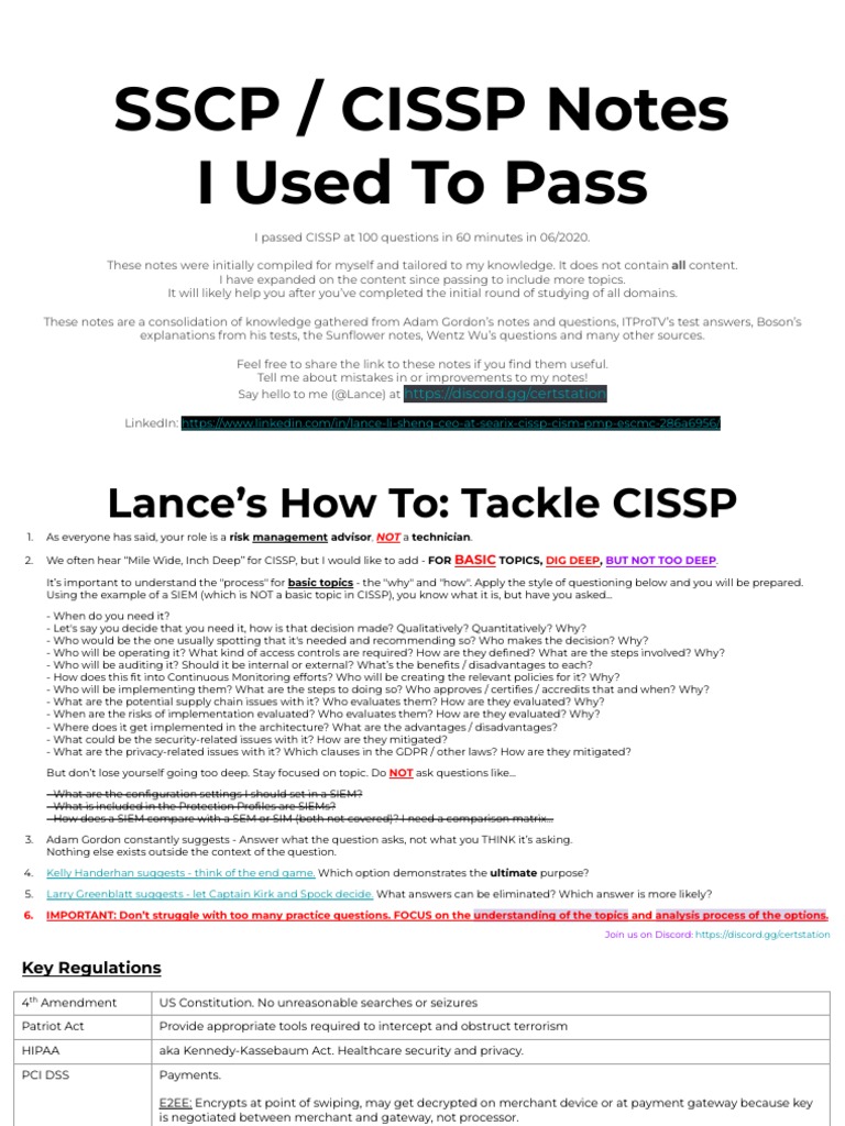 CISSP Study Notes and Strategies | PDF | Radius | Cybercrime