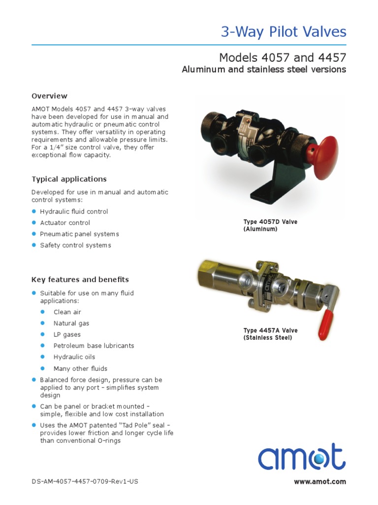 Datasheet 4057 4457 3-Way Pilot Valves Rev1 | PDF | Valve | Mechanical Engineering