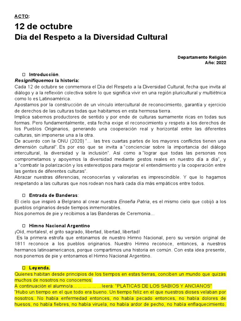 Acto 12 de Octubre | PDF | Aprendizaje