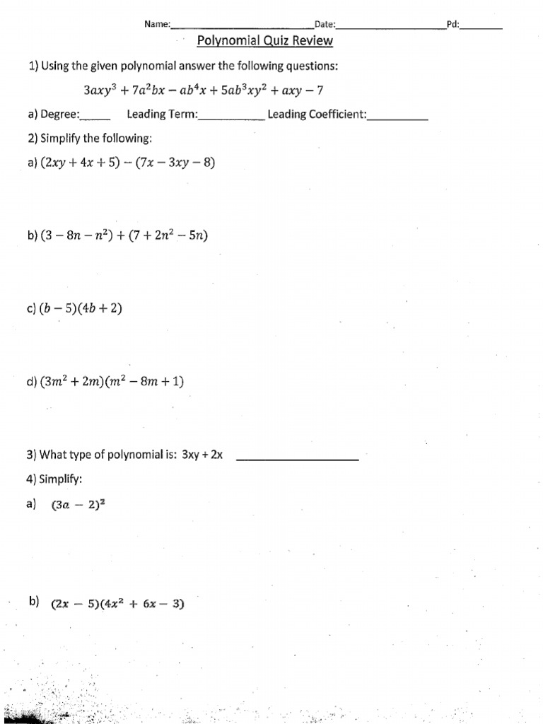 Polynomials Review | PDF