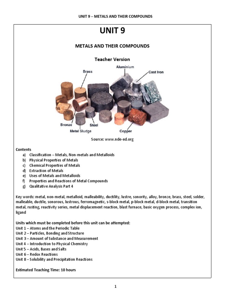 Metals and Their Compounds Overview | PDF | Redox | Metals