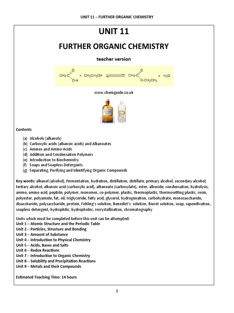 Unit 11 - Further Organic Chemistry Teacher Version | PDF | Ester | Ethanol
