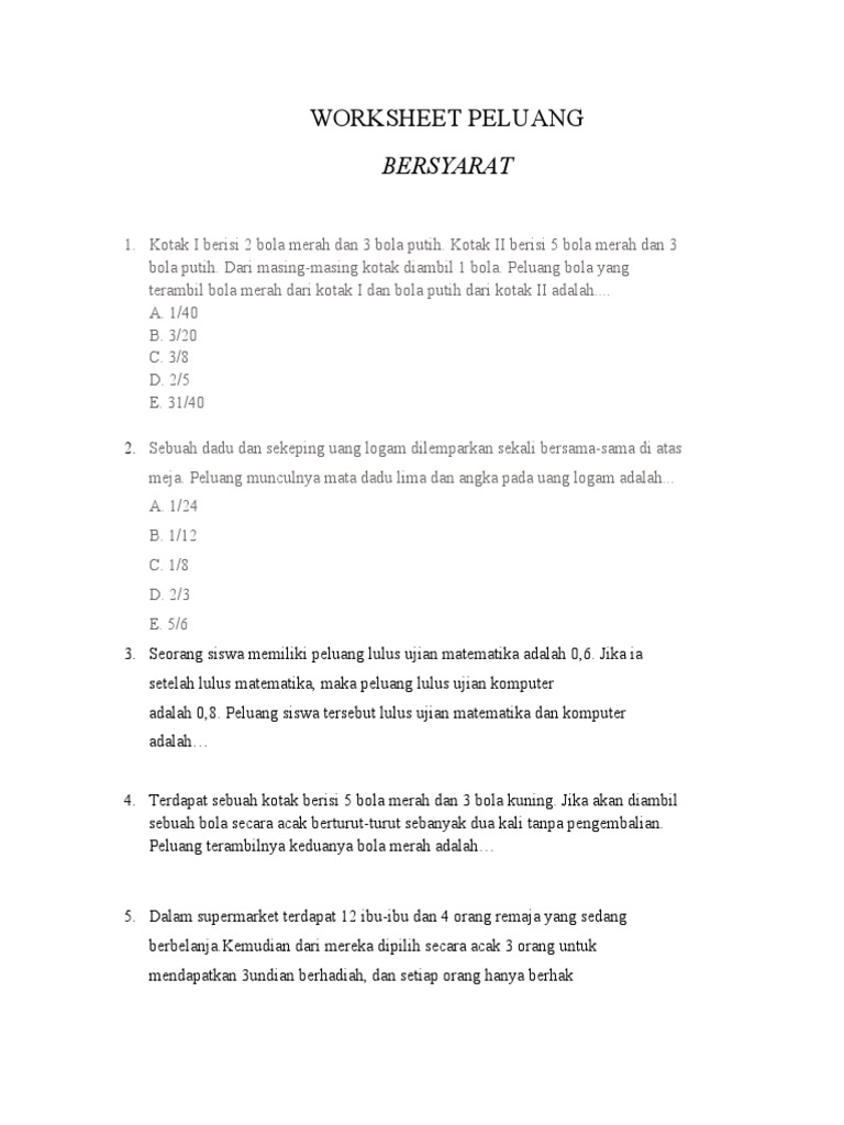 Worksheet Peluang Bersyarat | PDF