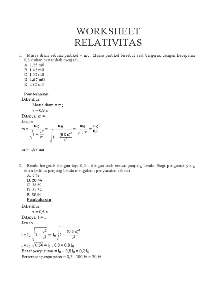 Massa Relativistik dan Kontraksi Panjang | PDF | Sains & Matematika