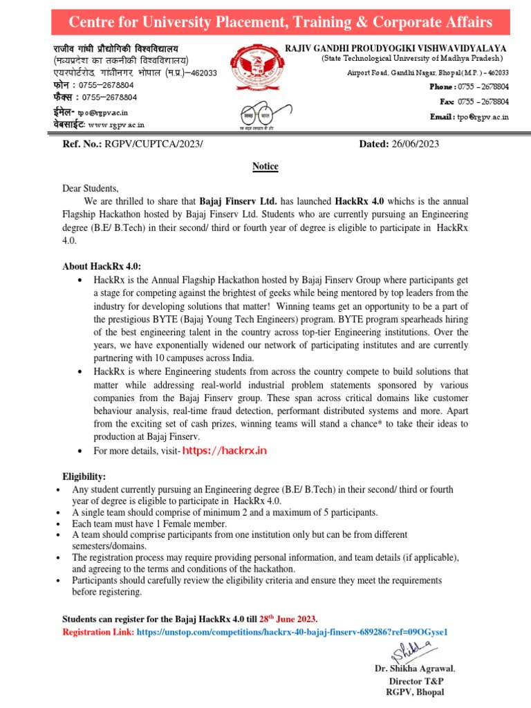 Placement Notice Bajaj Finserv Hackrx 4 0 Download Free Pdf Computing