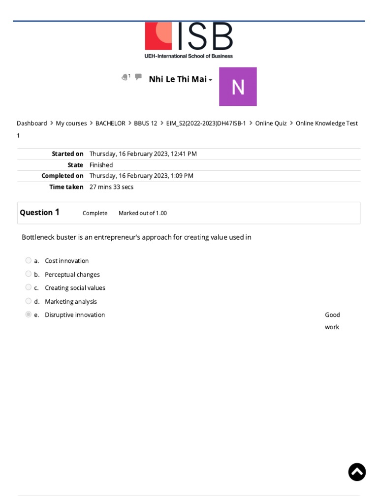 Online Knowledge Test 1 Attempt Review 1 | PDF | Entrepreneurship ...