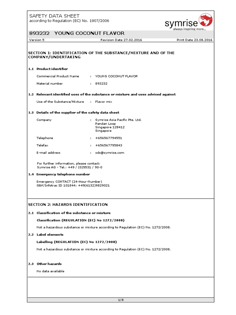 MSDS Flavor | PDF | Physical Sciences | Working Conditions