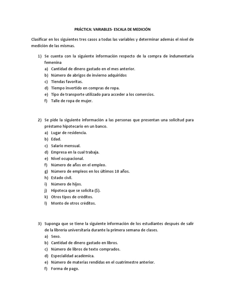 TP N°1 Variables-Escala de Medición | PDF