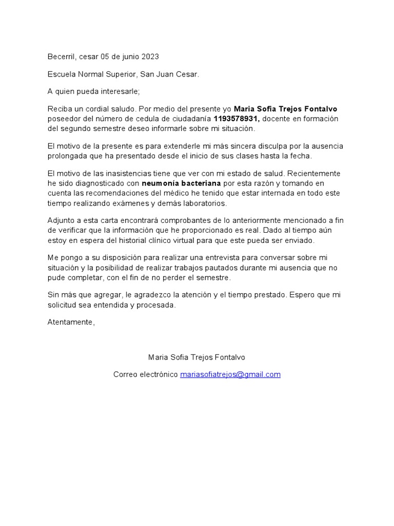 Carta de excusa por inasistencia escolar | PDF | Salud y bienestar