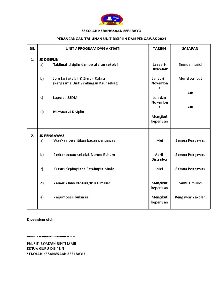 Takwim Unit Disiplin | PDF