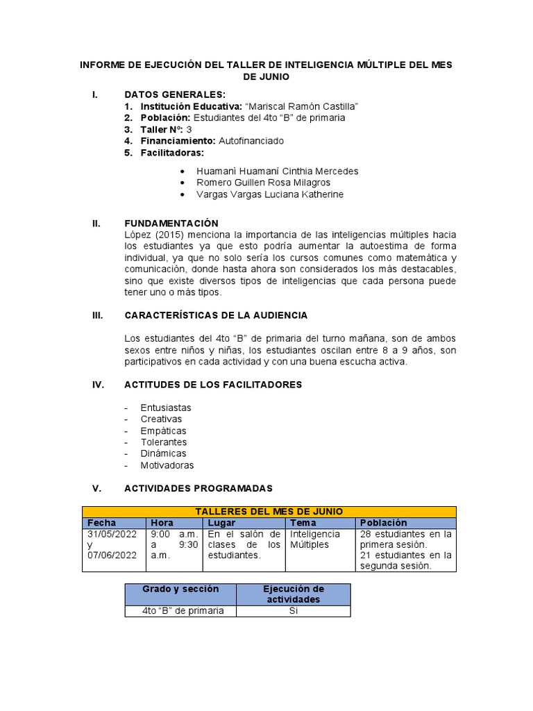 Informe de Taller 3 Del 4to B | PDF | Inteligencia | Ciencias del comportamiento