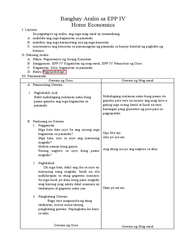 DLP EPP 4 Pagsasaayos NG Sirang Kasuotan | PDF