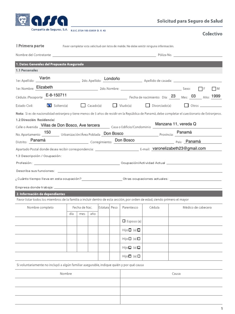 Formulario de Solicitud Colectivo Vida v1 | PDF