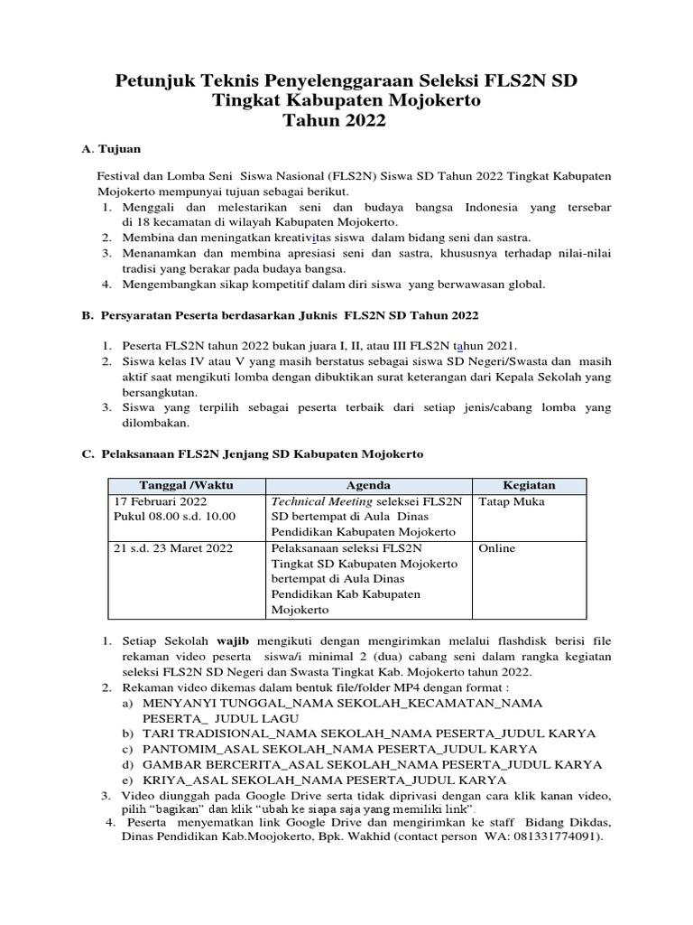 Petunjuk Lomba FLS2N SD 2022 Mojokerto | PDF