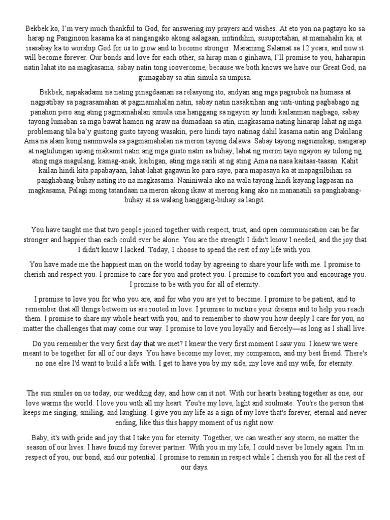 Wedding vows tagalog speech sa kasal | Honestweddingadvice.com