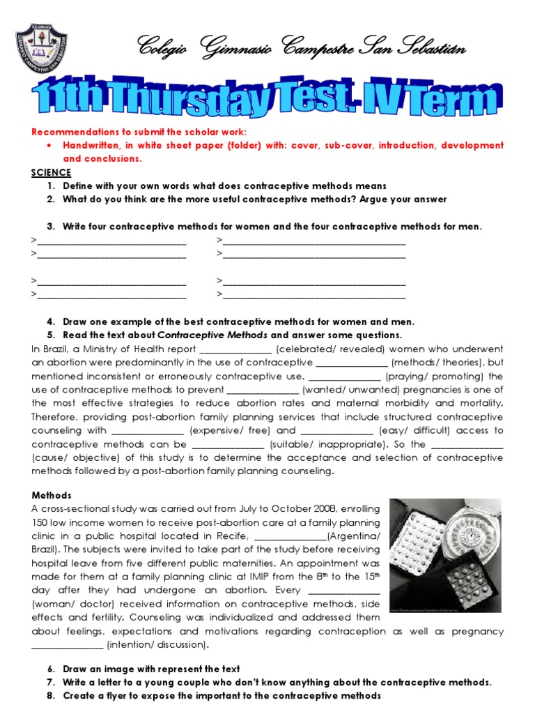 11th Thursday Test IV | PDF | Family Planning | Birth Control