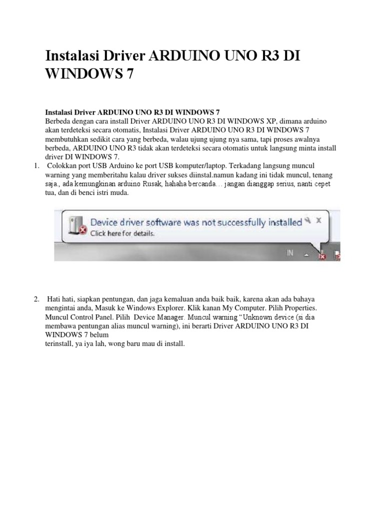 Instalasi Driver Arduino UNO di Windows 7 | PDF