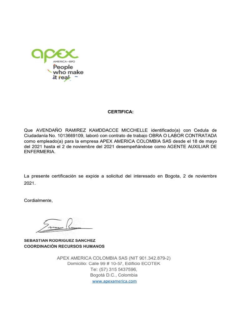 Certificado Apex | PDF