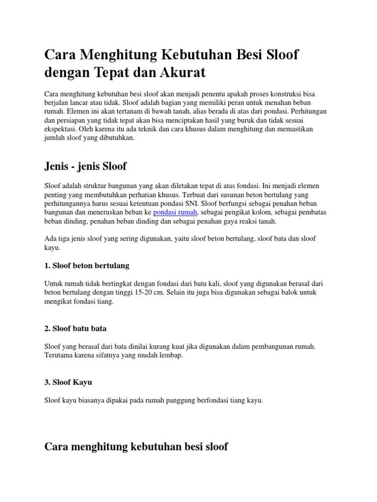 Cara Menghitung Kebutuhan Besi Sloof Dengan Tepat Dan Akurat | PDF