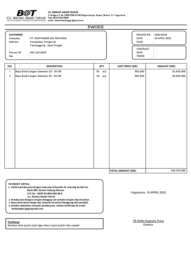 Invoice BAT - MAP 18 April 22 | PDF