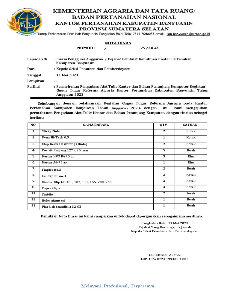 Nota Dinas Atk Peta Kerja | PDF