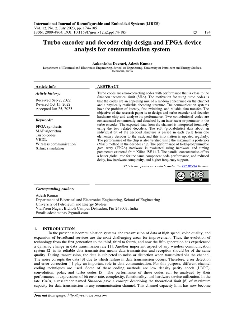Turbo Encoder And Decoder Chip Design And Fpga Device Analysis For Communication System Pdf