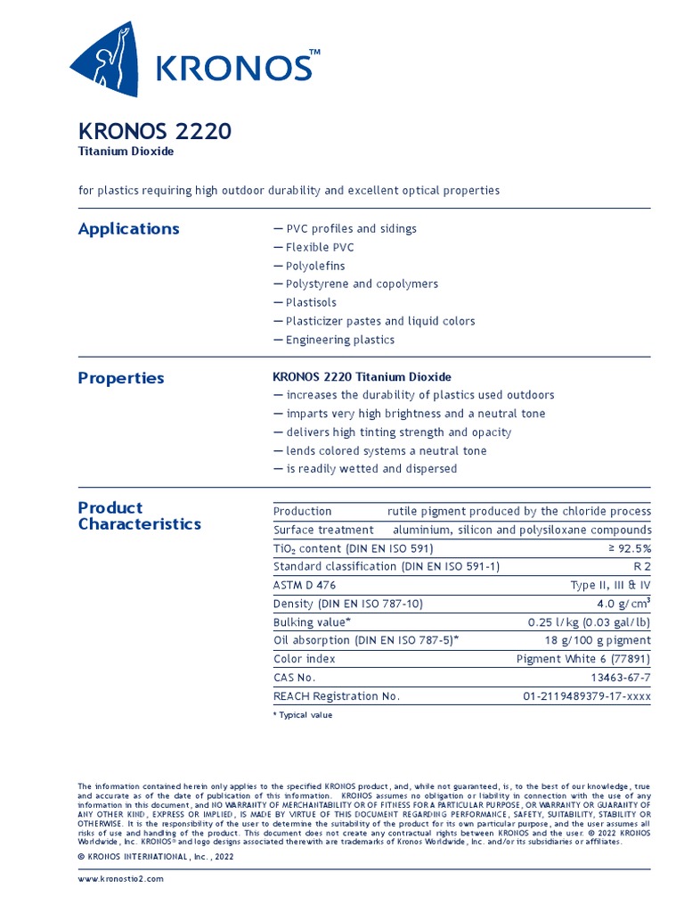 Kronos 2220 Row | PDF | Titanium Dioxide | Chemical Substances