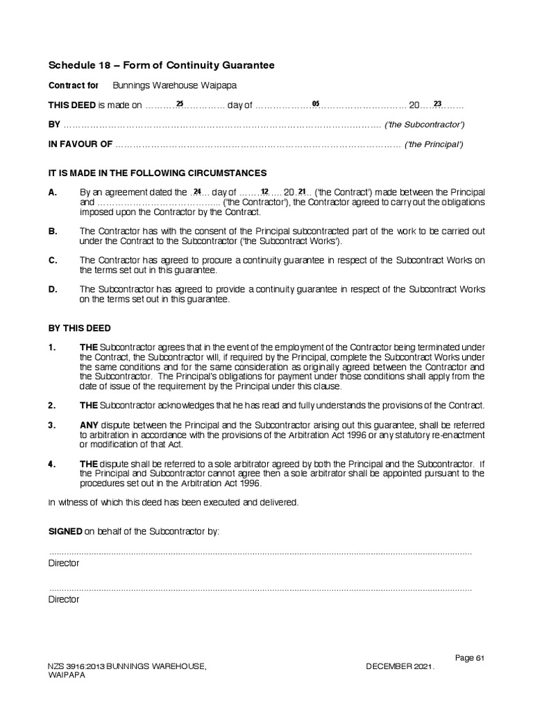 Bunnings Waipapa Continuity Guarantee | PDF | Subcontractor | Guarantee