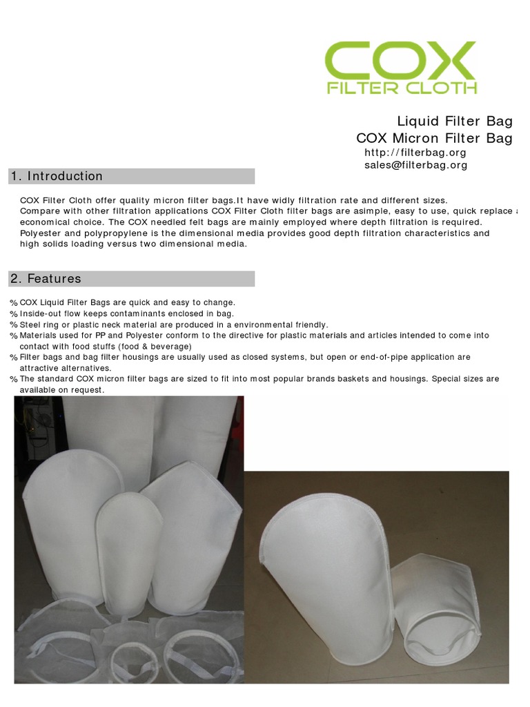 Micron Filter Bag | PDF | Filtration | Textiles