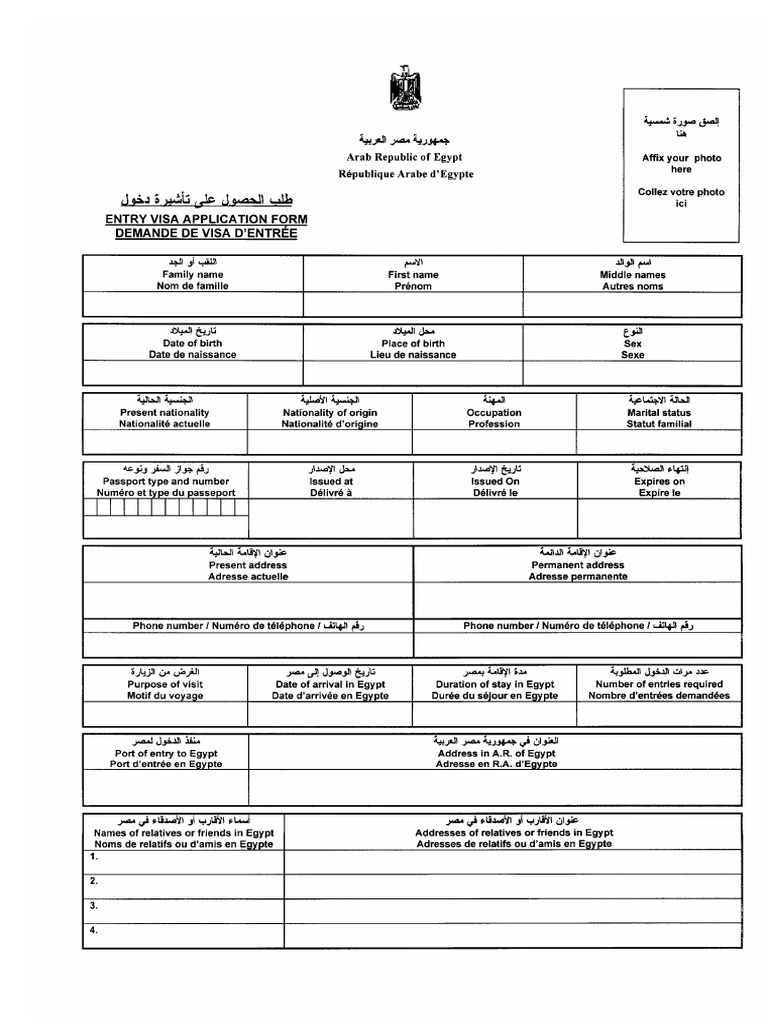 Egypt Visa Application Form | PDF