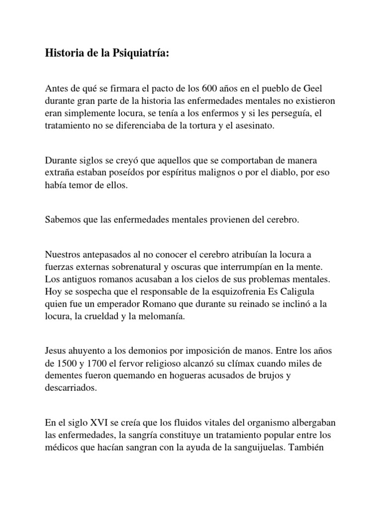 Evolución de la Psiquiatría Histórica | PDF | Trastorno mental | Mente