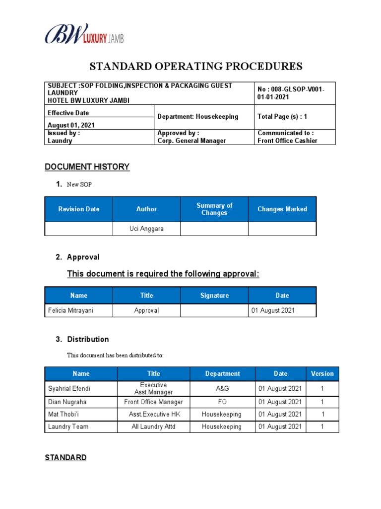 8.sop Folding, Inspection & Packaging Guest Laundry | PDF