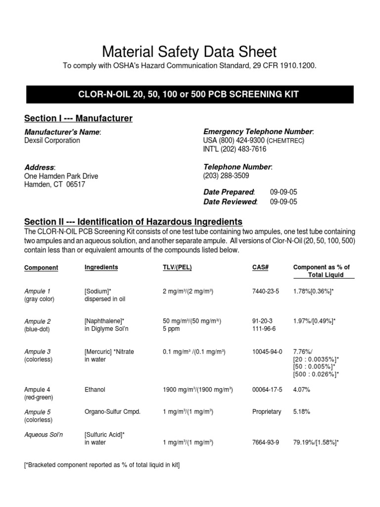 Hoja de Seguridad Clor-N-Oil 50 | PDF | Personal Protective Equipment | Sodium
